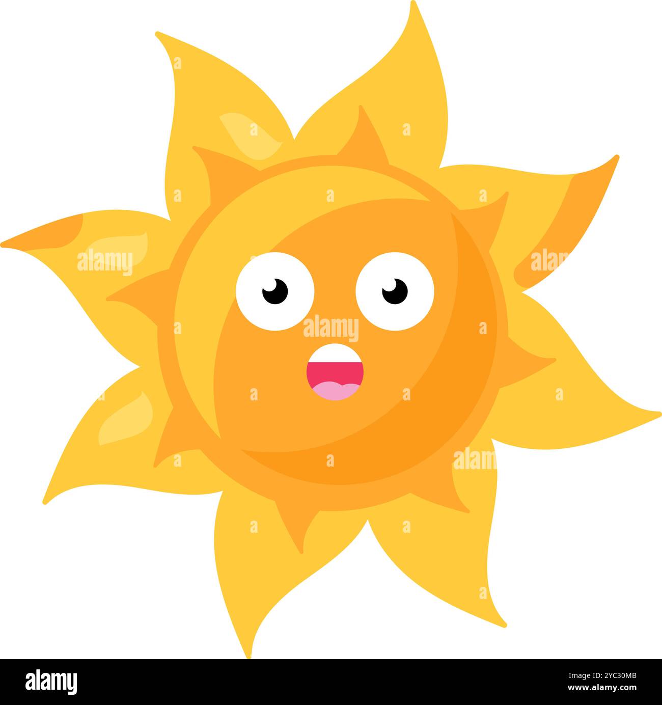 A vibrant vector illustration of stylized sun with a panic face in ...