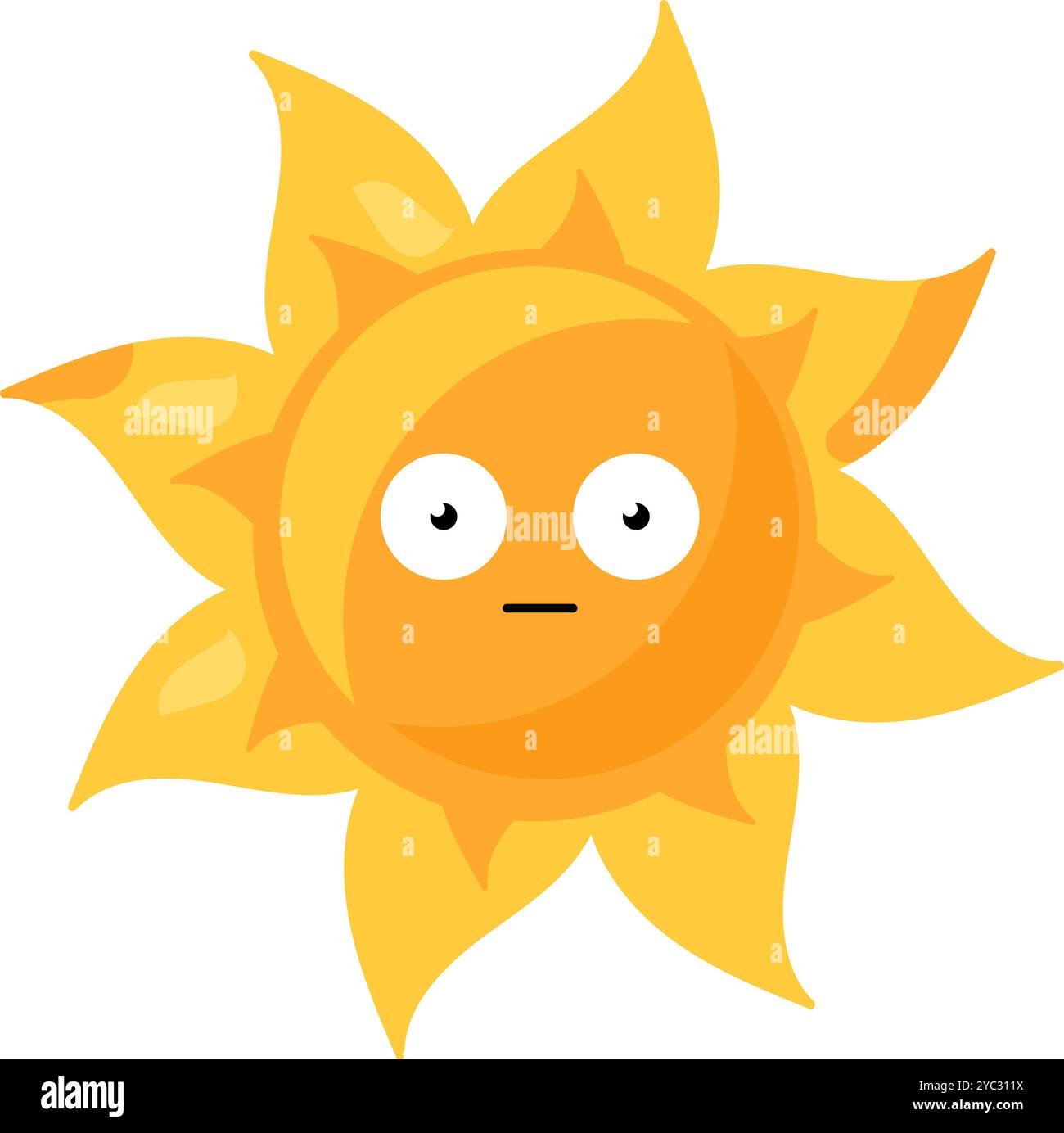 A vibrant vector illustration of stylized sun with an anxious face in ...