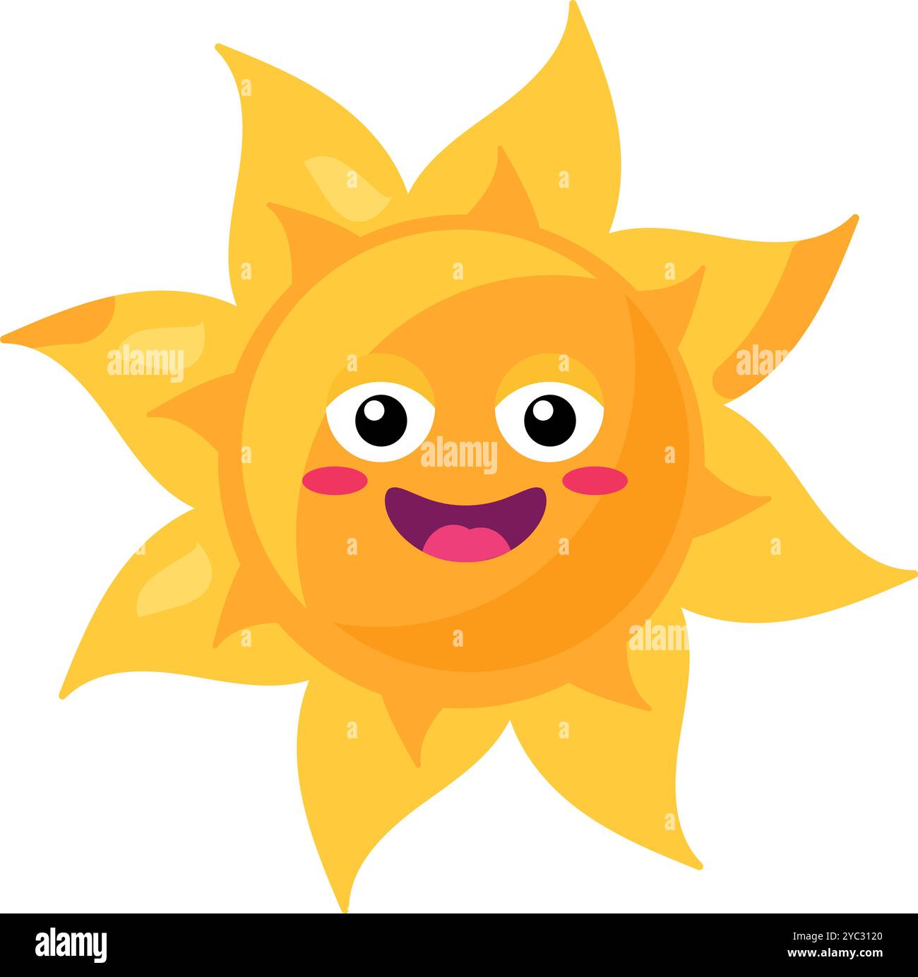 A vibrant vector illustration of a smiling sun emoji in bright cheerful ...
