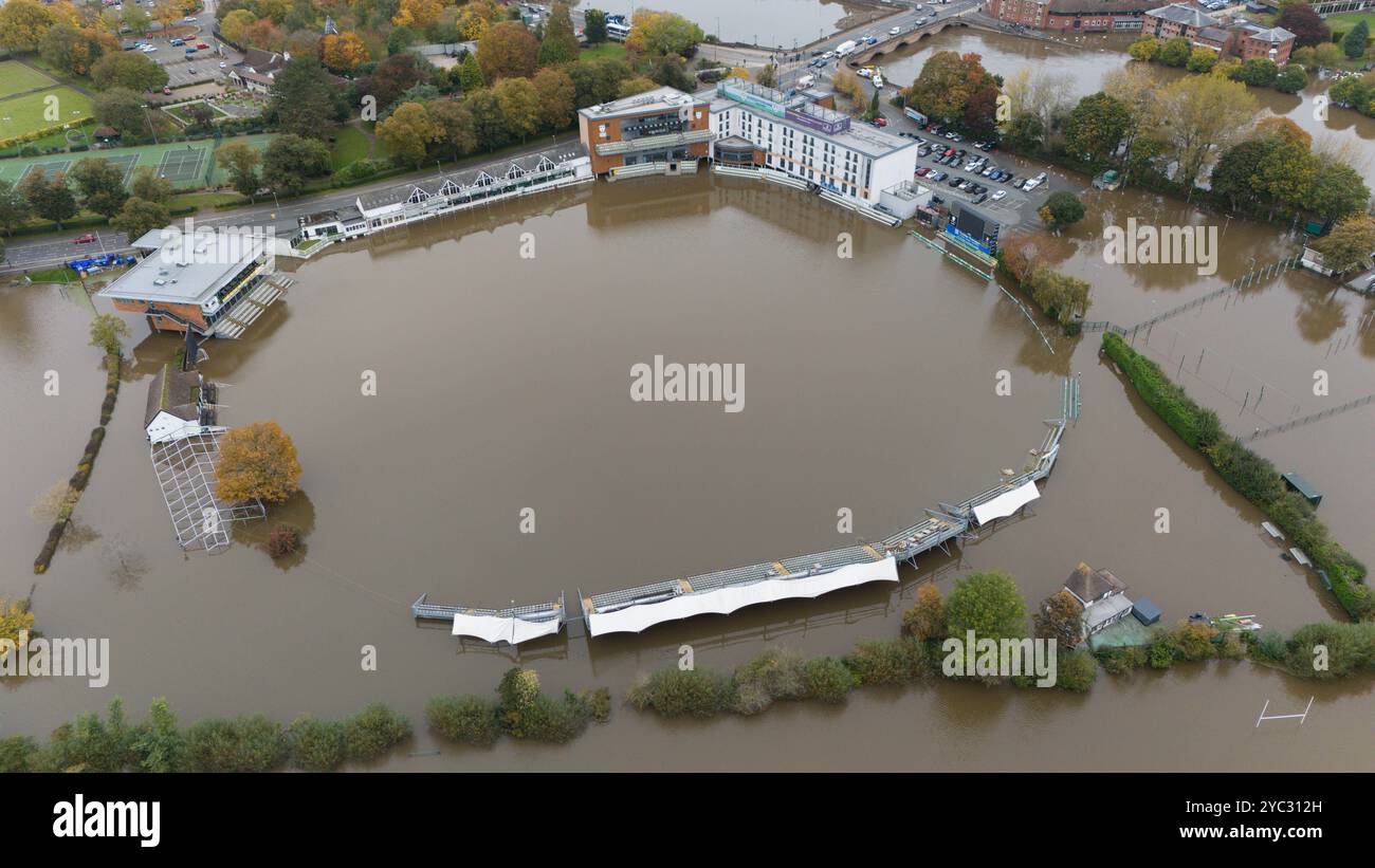 An aerial view showing a flooded New Road Cricket ground in Worcester ...