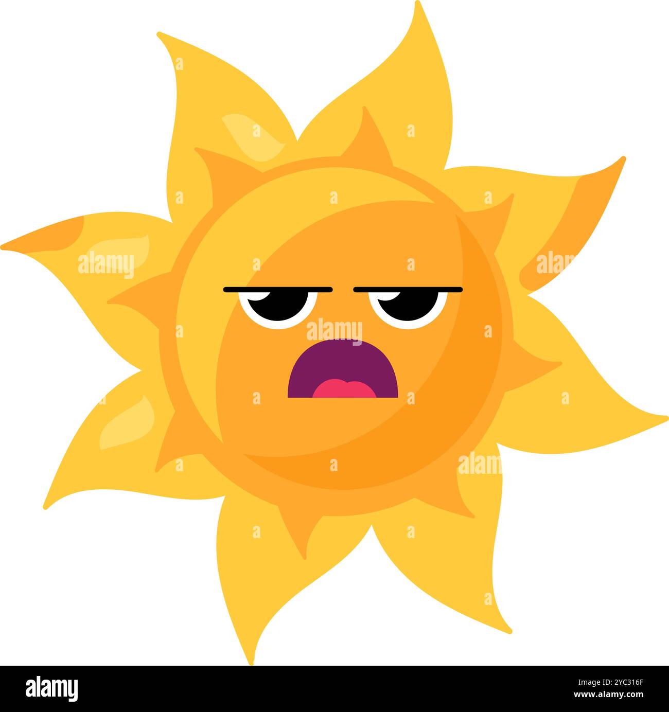 A vibrant vector illustration of stylized sun with an irritated ...