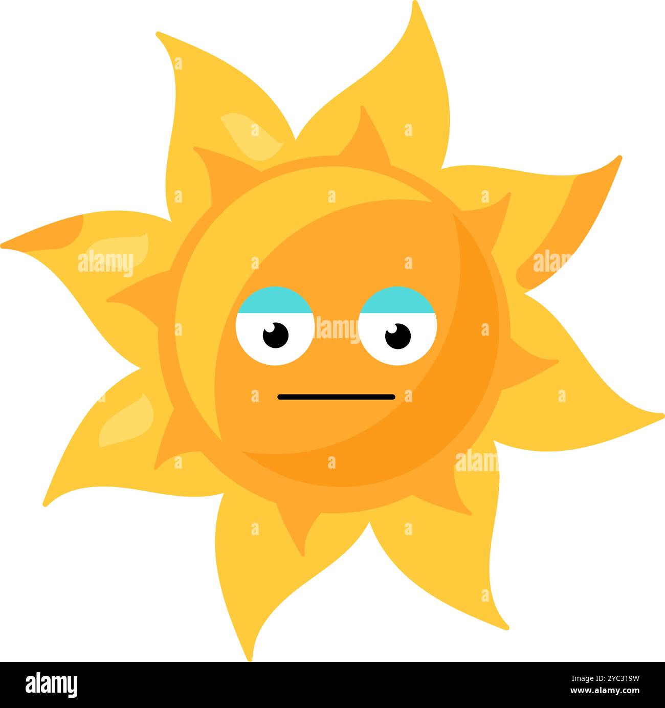 A vibrant vector illustration of stylized sun with apathetic face in ...