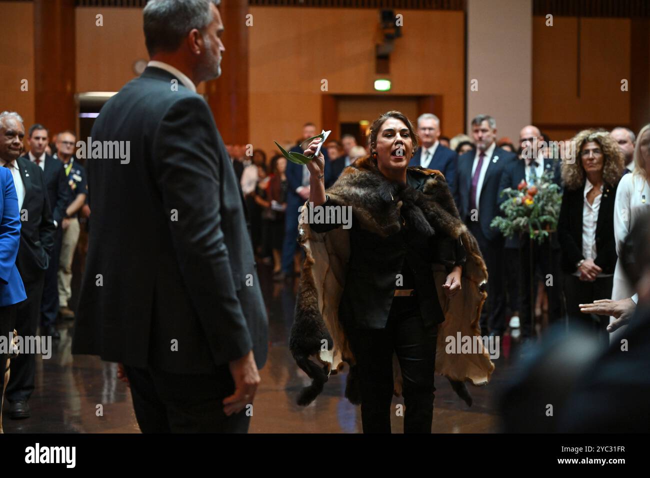 Australian senator Lidia Thorpe protests during the Ceremonial Welcome ...