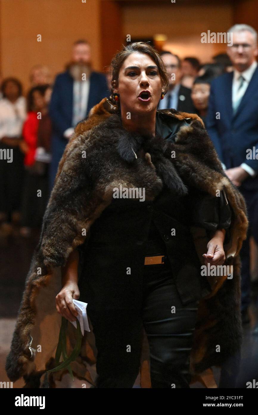 Australian senator Lidia Thorpe protests during the Ceremonial Welcome ...