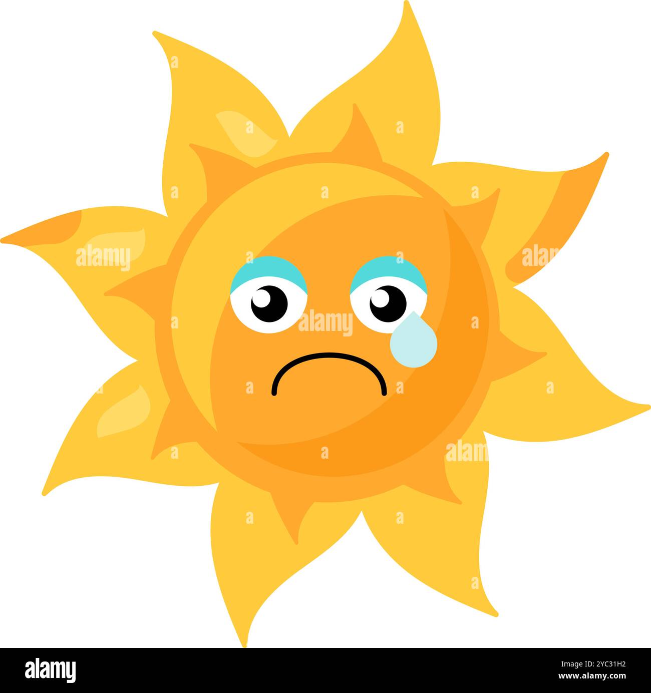 A vibrant vector illustration of stylized sun with a melancholic crying ...