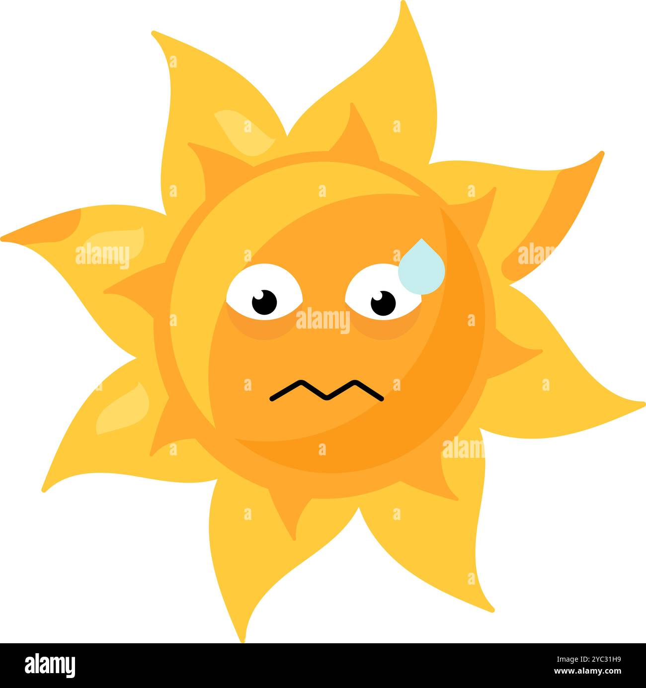 A vibrant vector illustration of anxious sun emoji in bright yellow ...