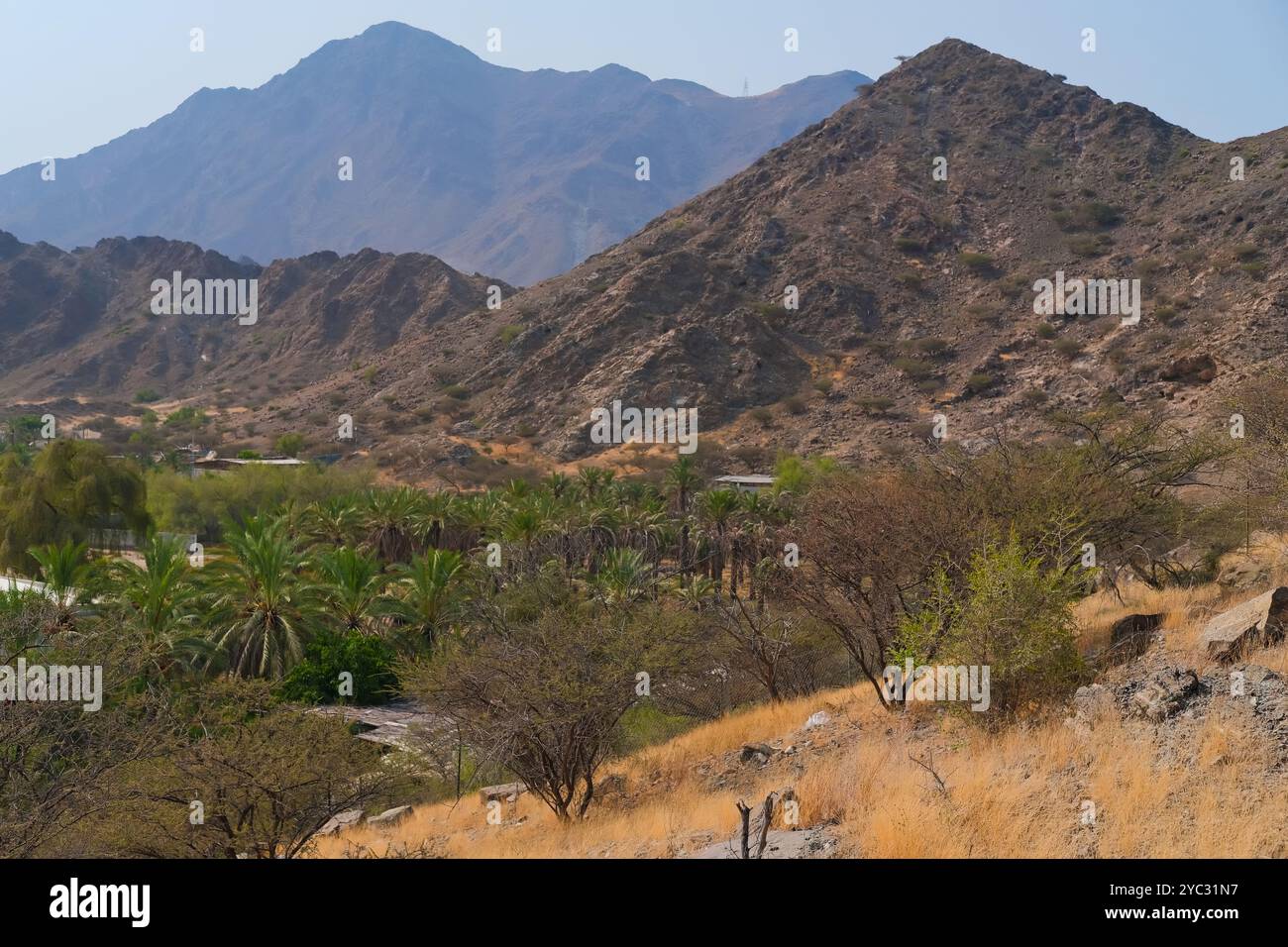 A scenic haze landscape from the Hajar mountains range in Northern ...
