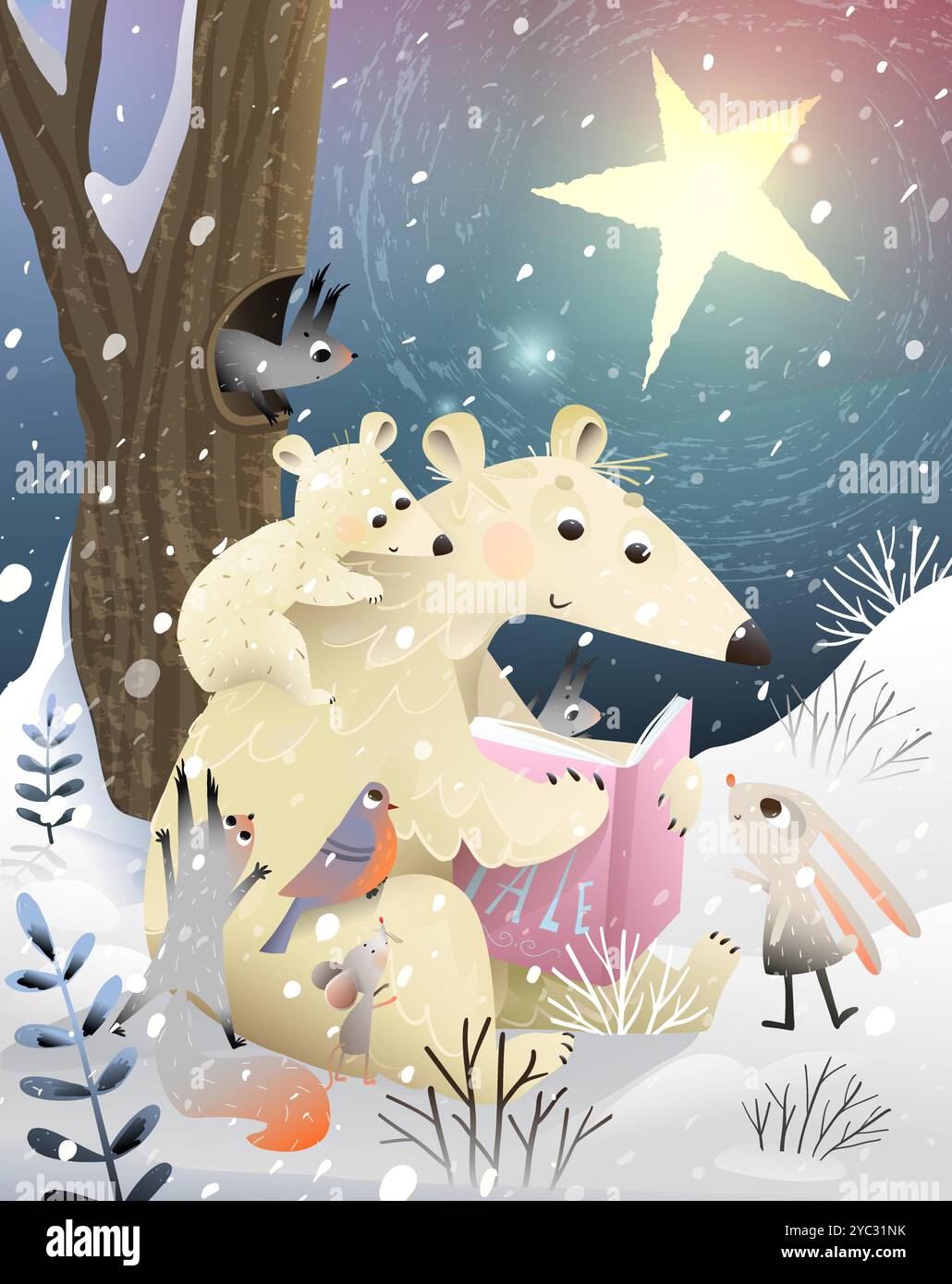 Polar Bear Reading Story Book to Animals in Winter Stock Vector Image ...