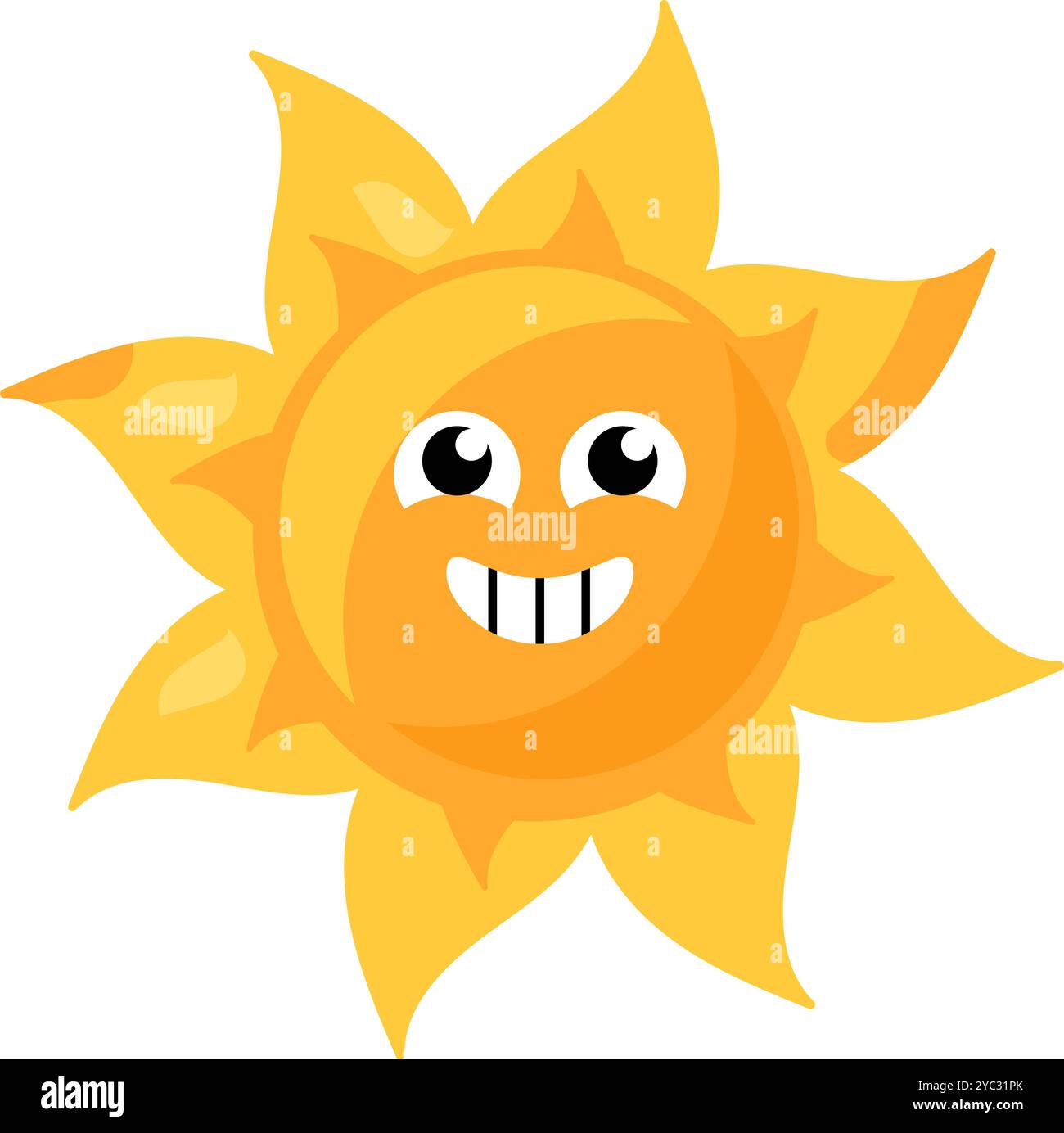 A vibrant vector illustration of stylized sun with grinning smile in ...