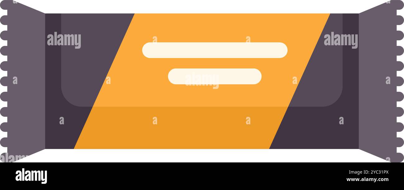 Chocolate bar with yellow wrapping paper is lying horizontally isolated ...