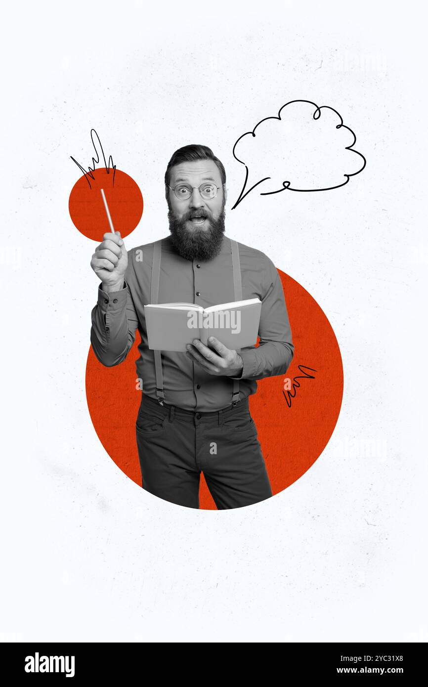 Vertical poster collage young man professor smart genius plan idea ...