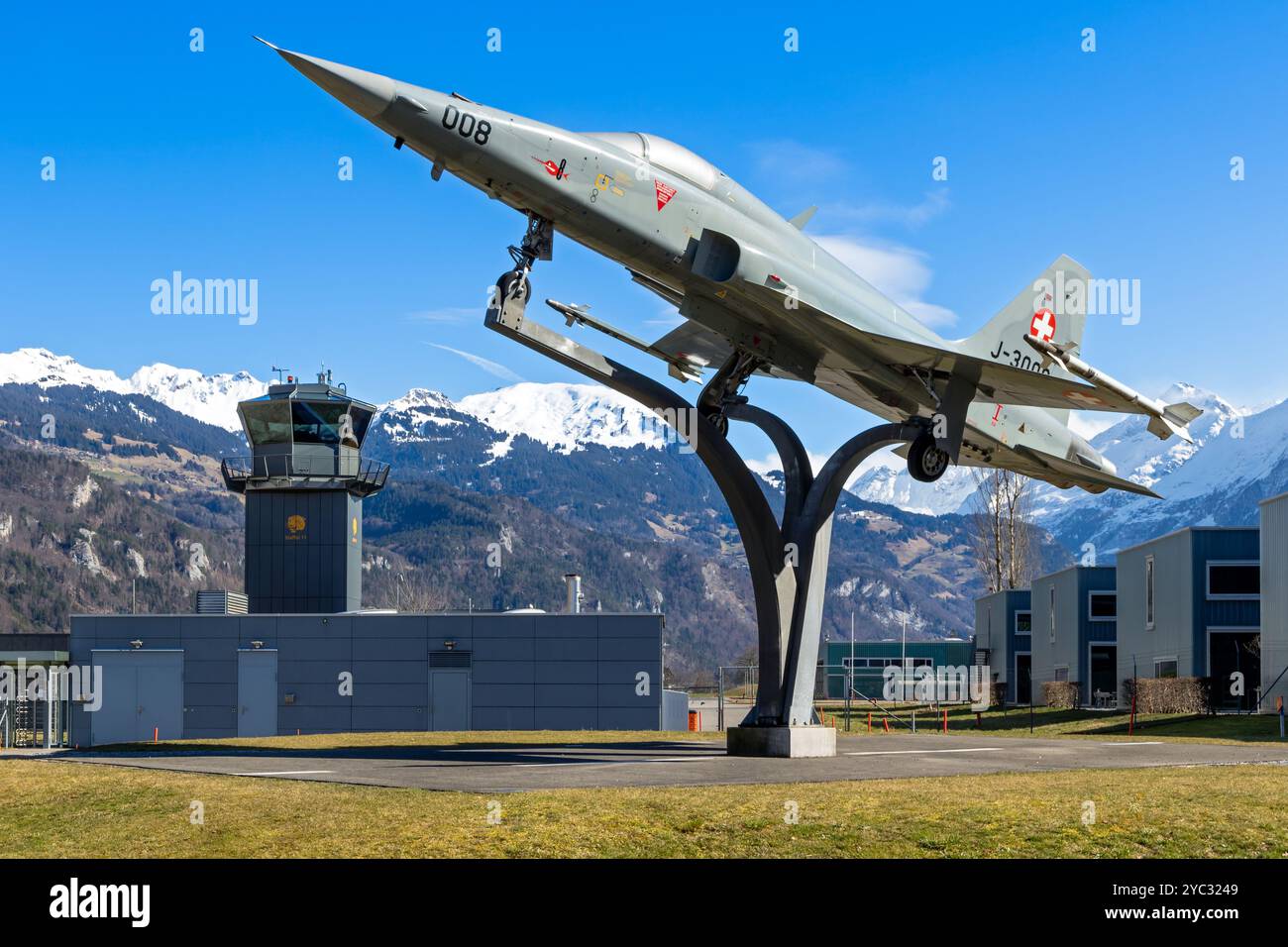 ATC control tower and Northrop F-5 Tiger II fighter jet on display at ...