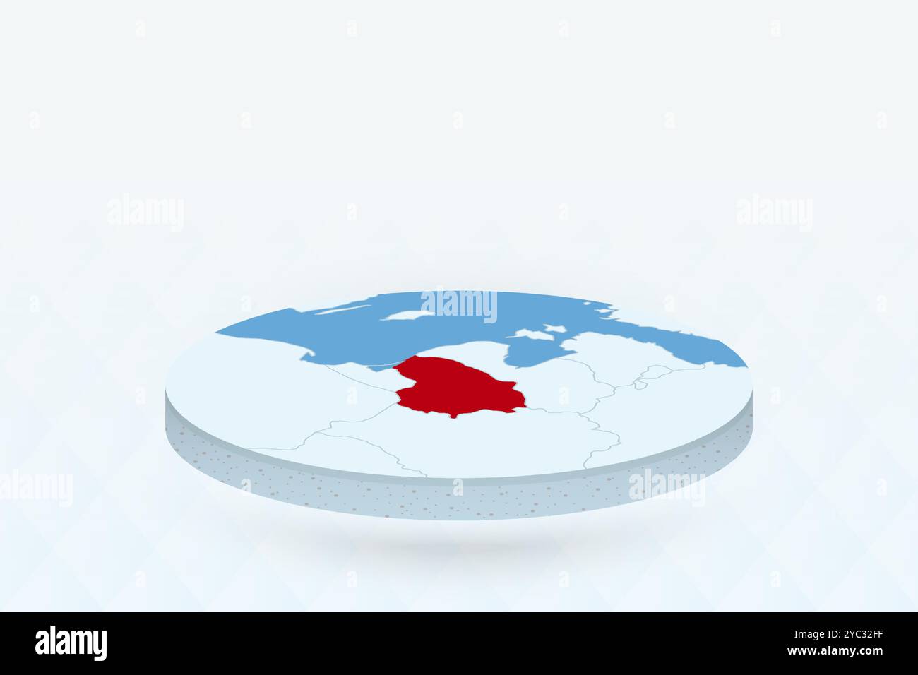 3D Isometric Map Highlighting Lithuania in Red. Vector illustration ...