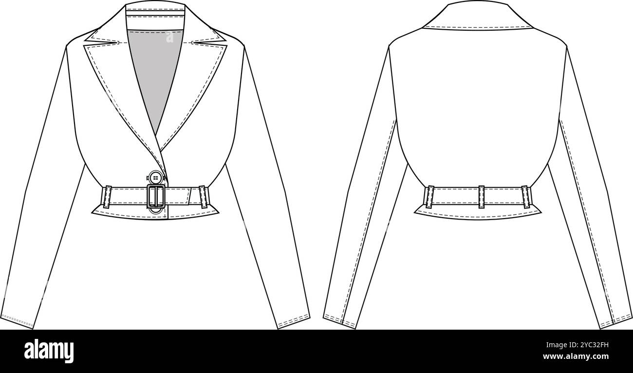 long sleeve collared belted buttoned slouchy loose cropped crop jacket ...