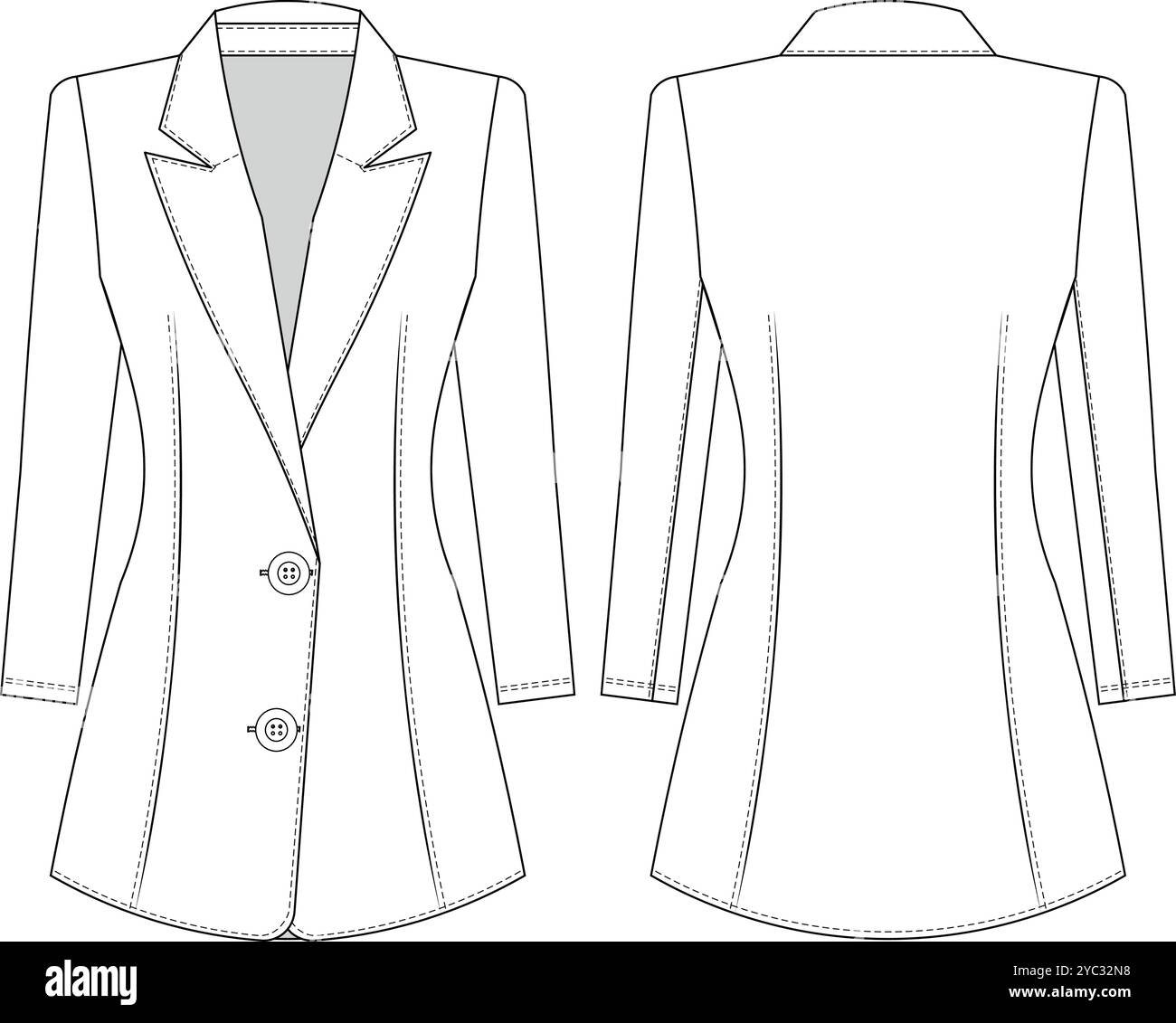 collared long sleeve buttoned tailored fit long jacket blazer template ...