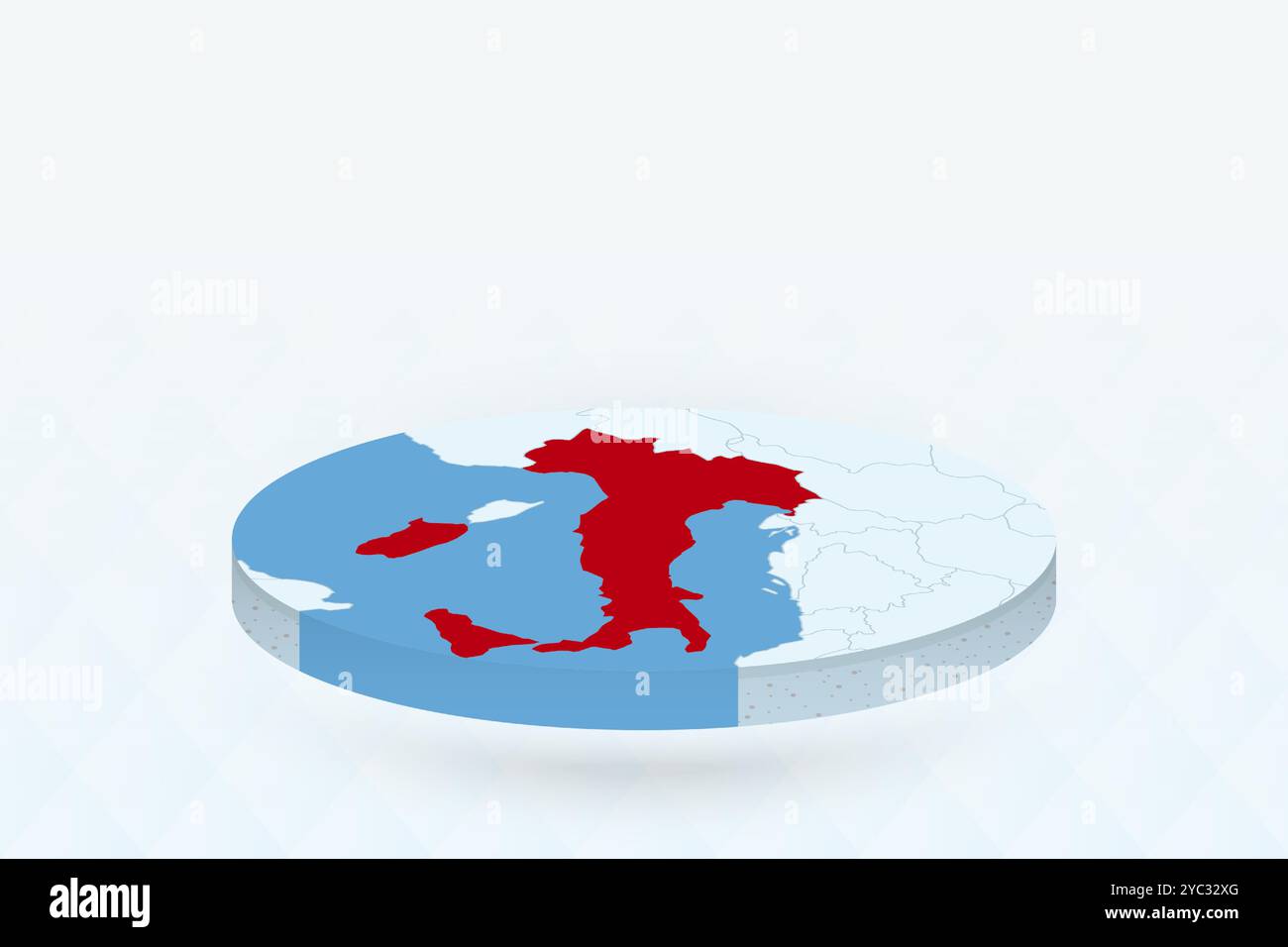 3D Isometric Map Highlighting Italy in Red. Vector illustration Stock ...