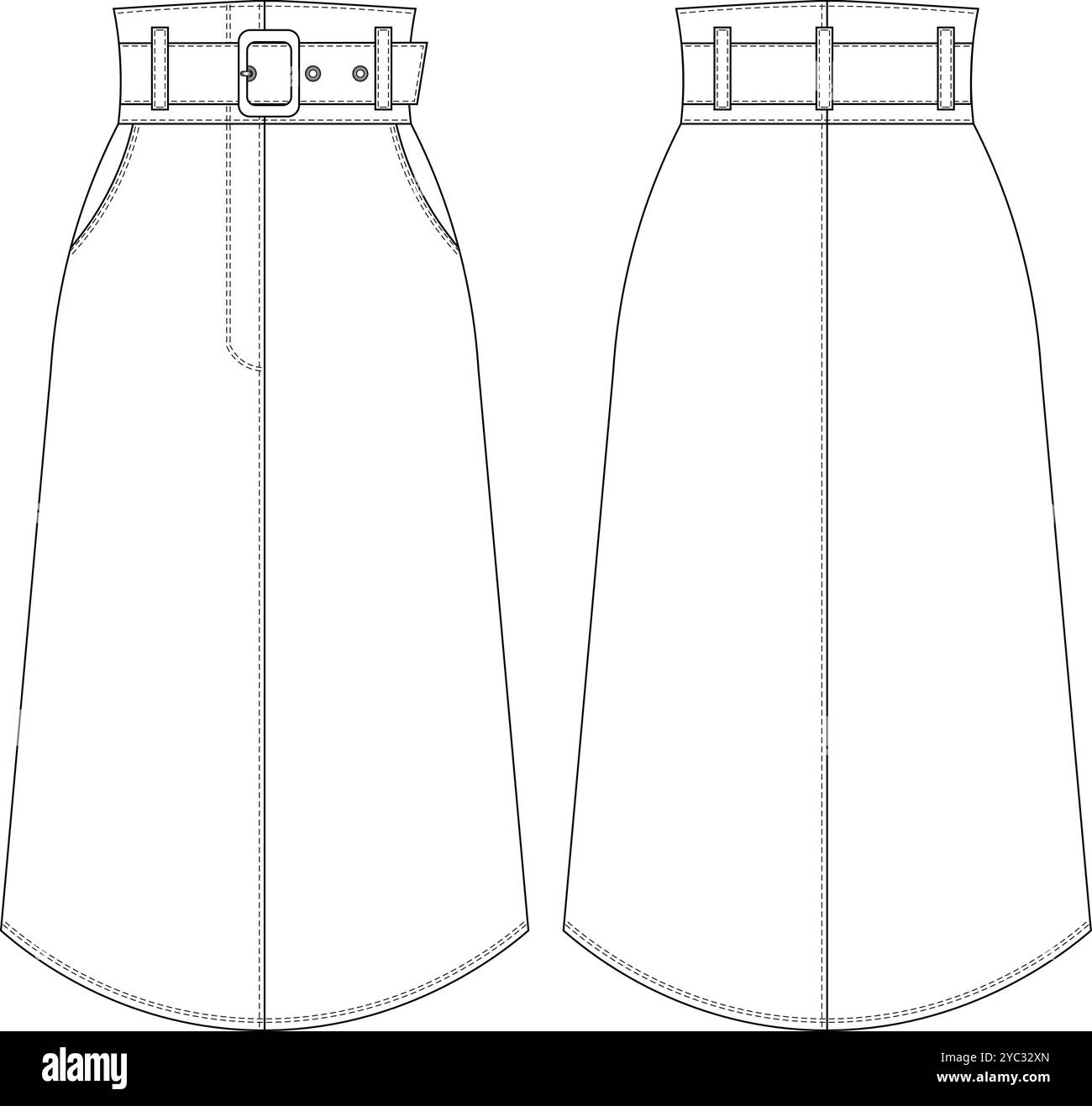 with pocket belted zippered a line midi long maxi skirt denim jean ...