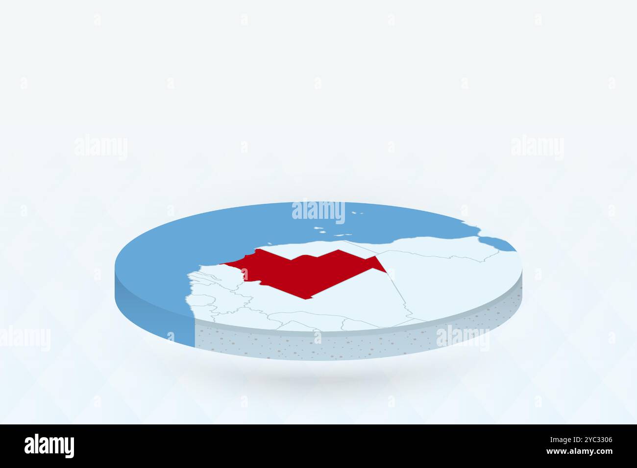 3d Isometric Map Highlighting Mauritania In Red Vector Illustration