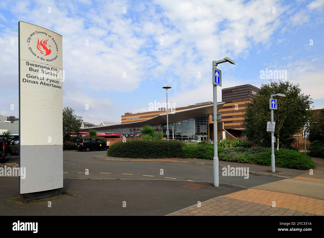 Swansea Bus Station and sign, Cardiff, South Wales, UK. Taken October ...