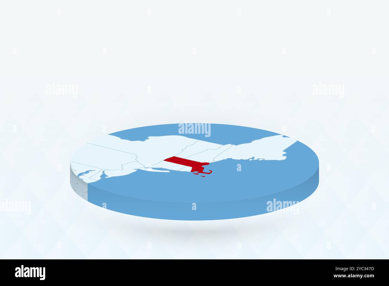 3D Isometric Map Highlighting Massachusetts in Red. Vector illustration ...