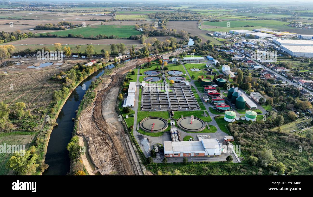 Waste water wastewater treatment drone aerial plant old and rusty ...