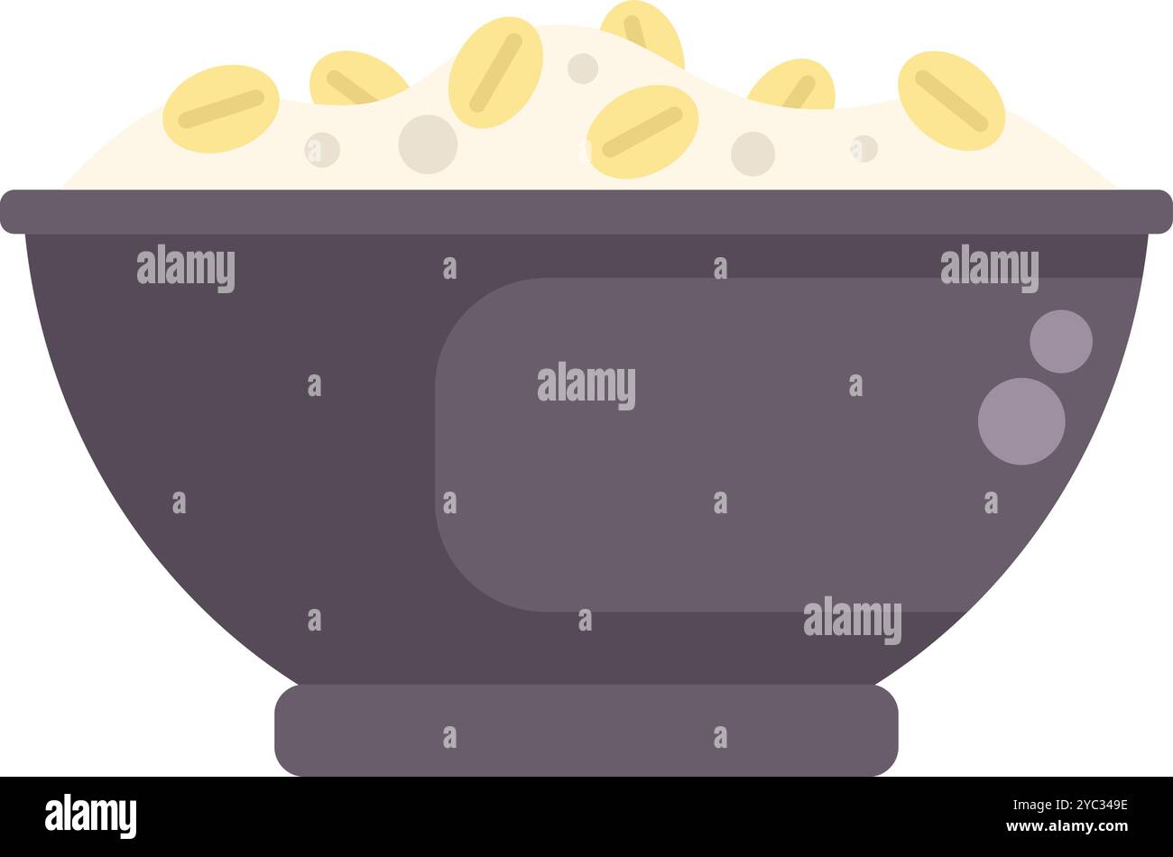 Grey bowl overflowing with healthy porridge made with oat flakes ...
