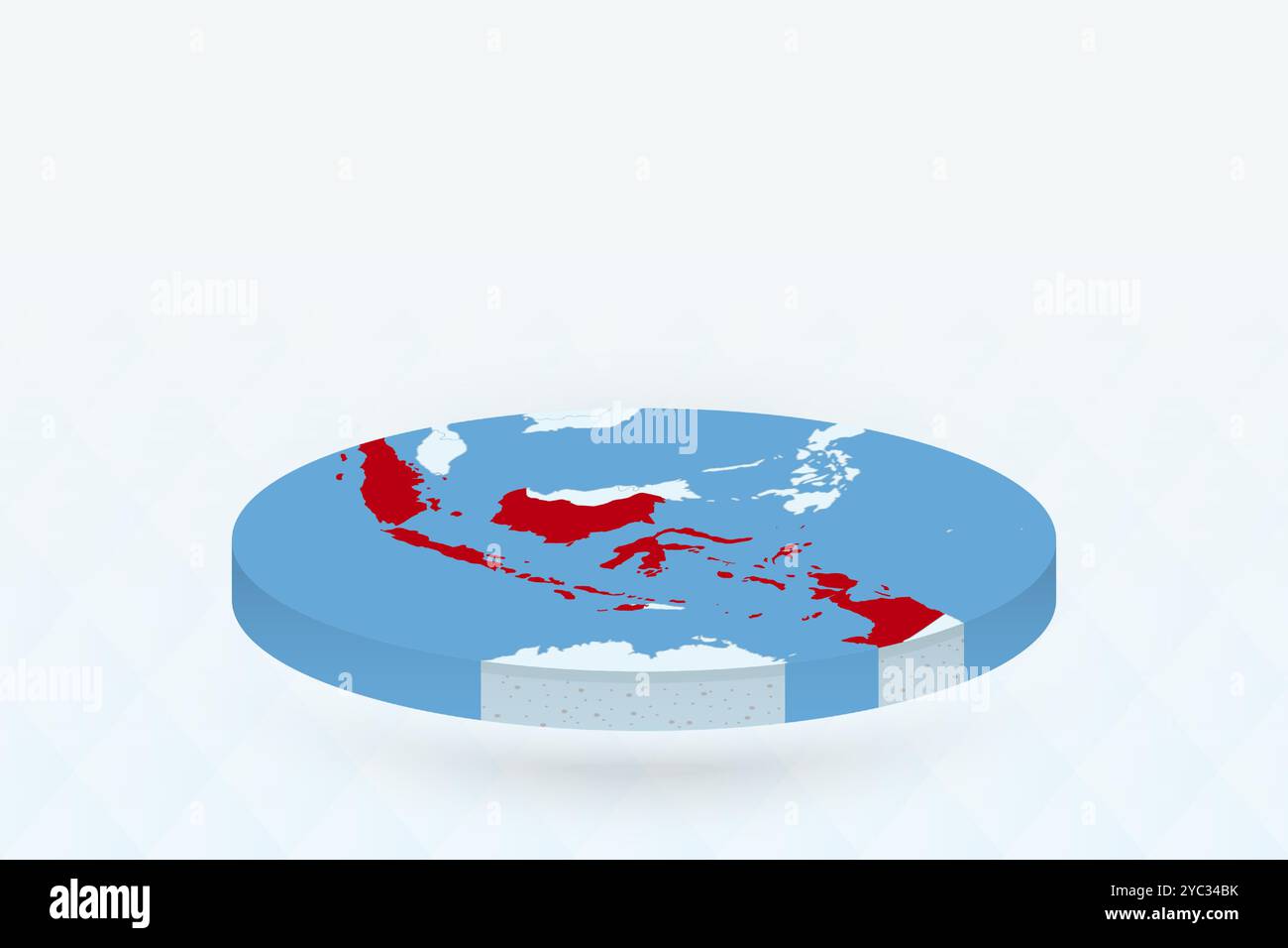 3D Isometric Map Highlighting Indonesia in Red. Vector illustration ...