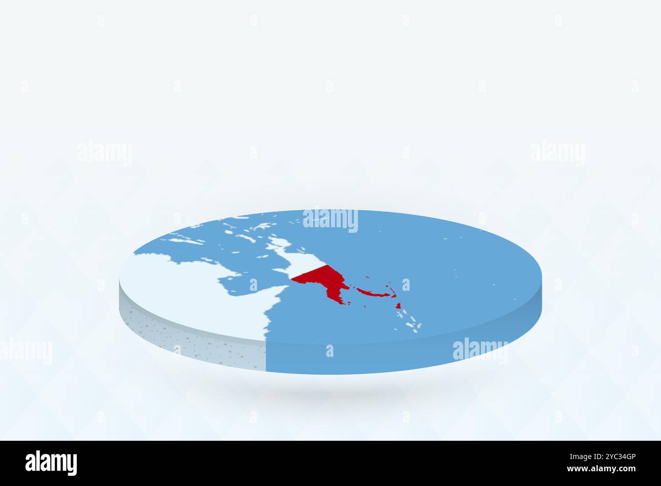 3D Isometric Map Highlighting Papua New Guinea in Red. Vector ...