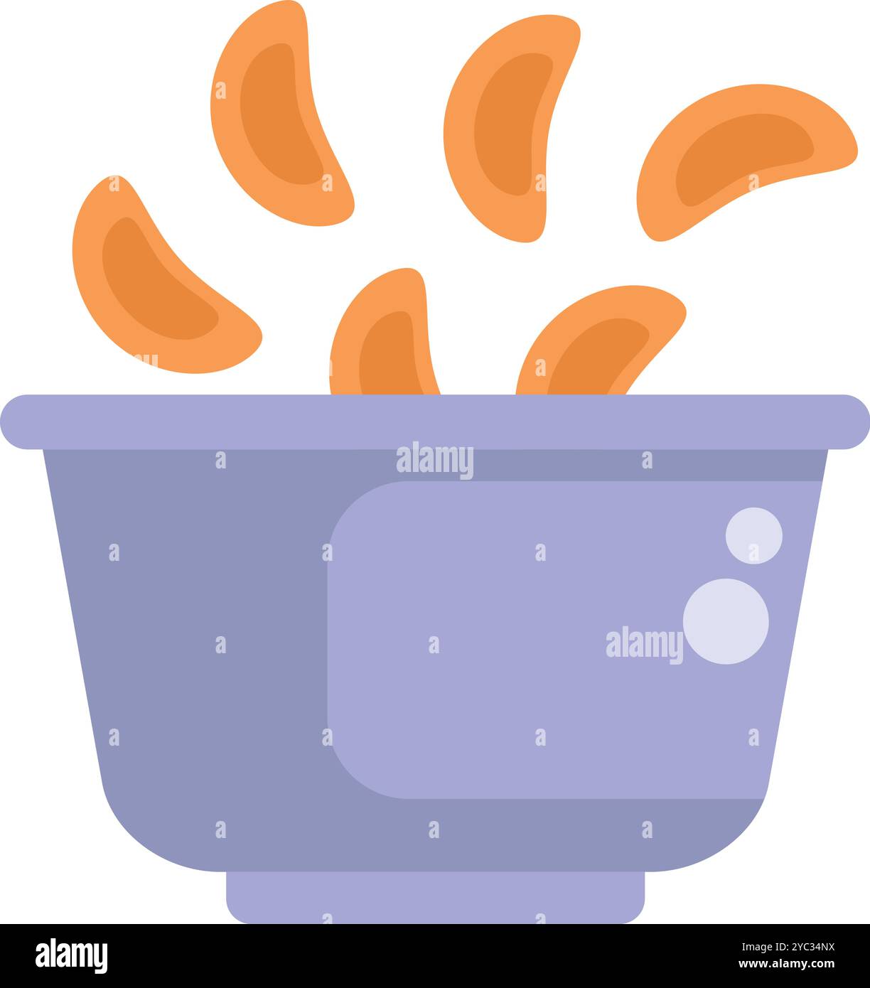 Cartoon vector illustration of potato chips falling into a bowl ...
