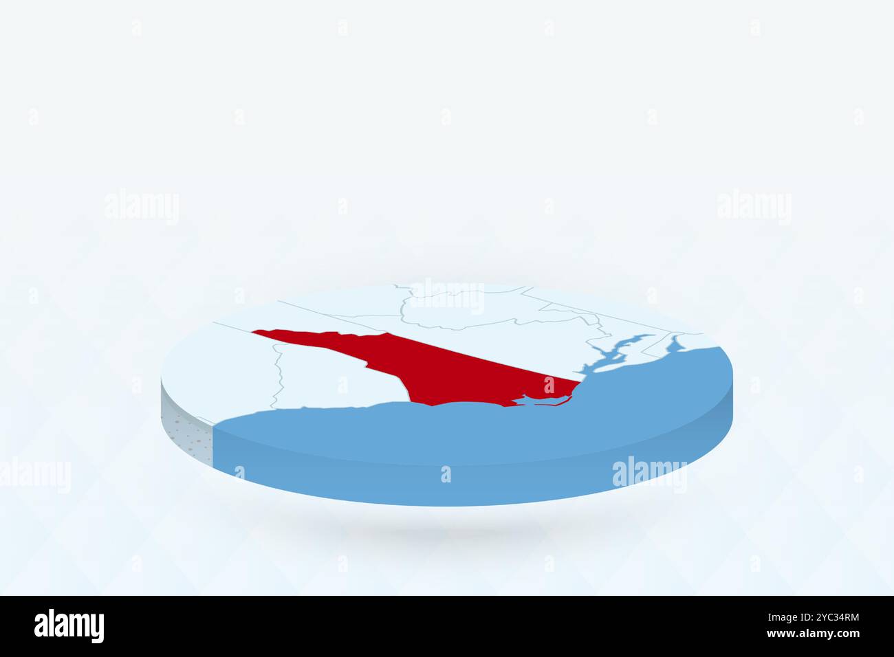 3D Isometric Map Highlighting North Carolina in Red. Vector ...