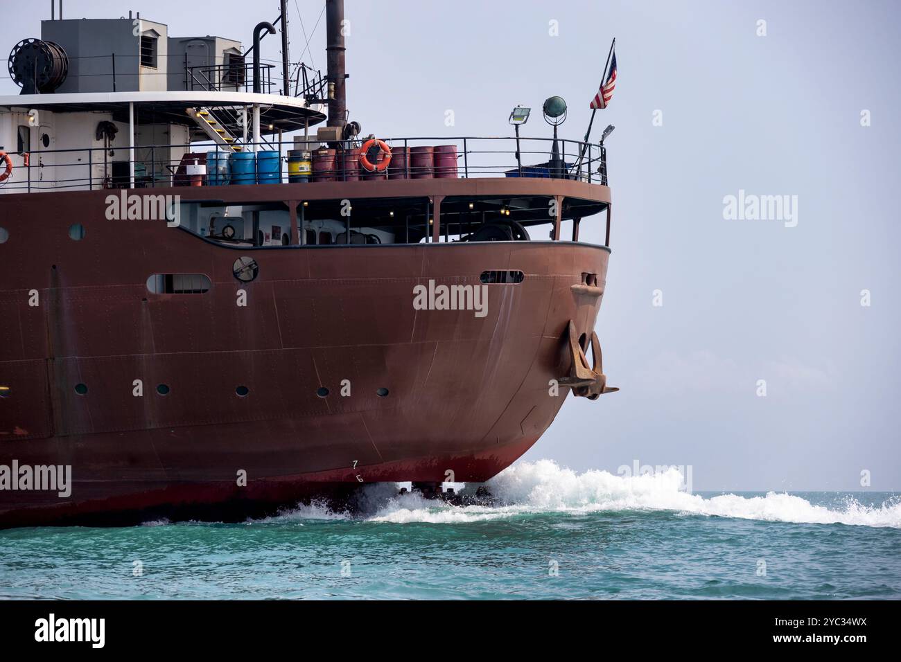 Close-up of the stern of a slowly moving ship Stock Photo - Alamy