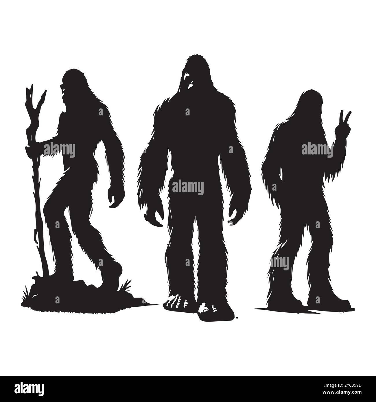 Set of sasquatch silhouettes isolated on a white background, Vector ...