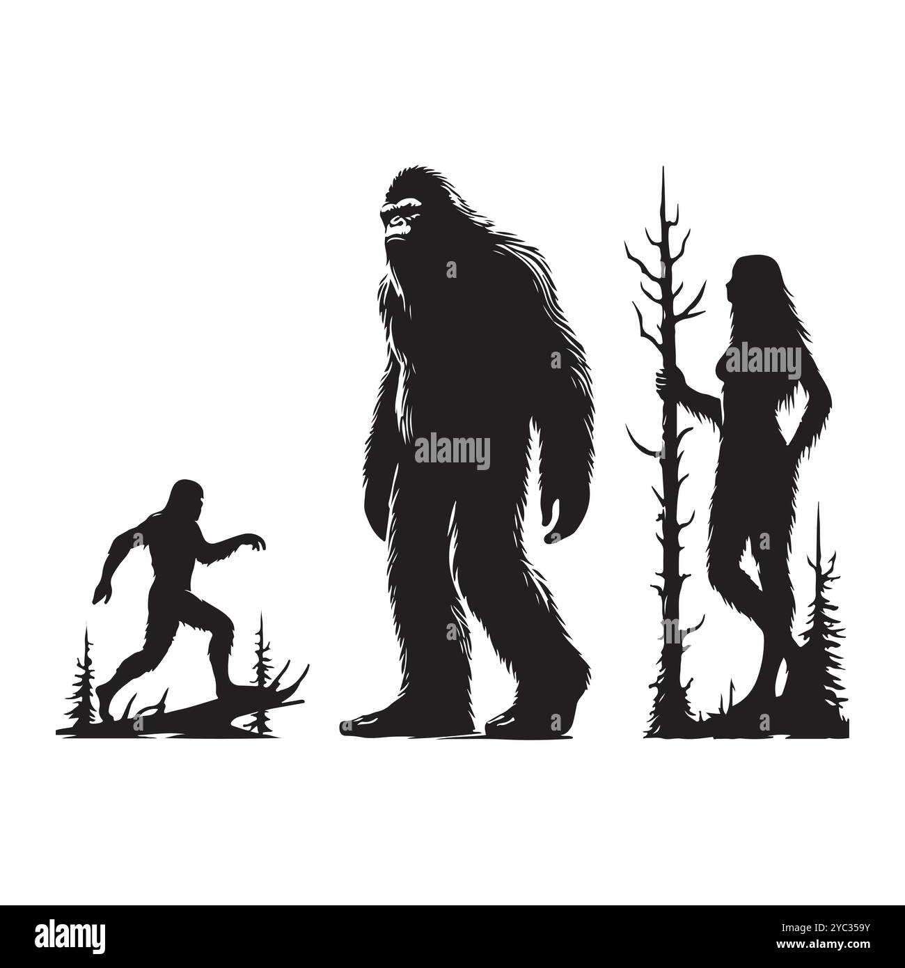 Sasquatch silhouettes isolated on a white background, Vector ...