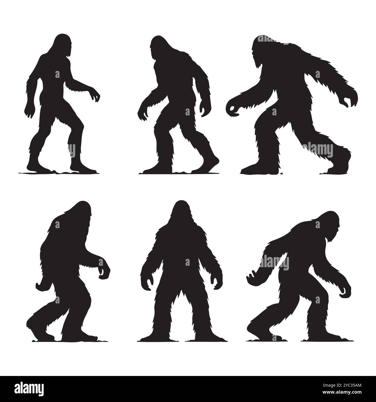 Set of sasquatch silhouettes isolated on a white background, Vector ...
