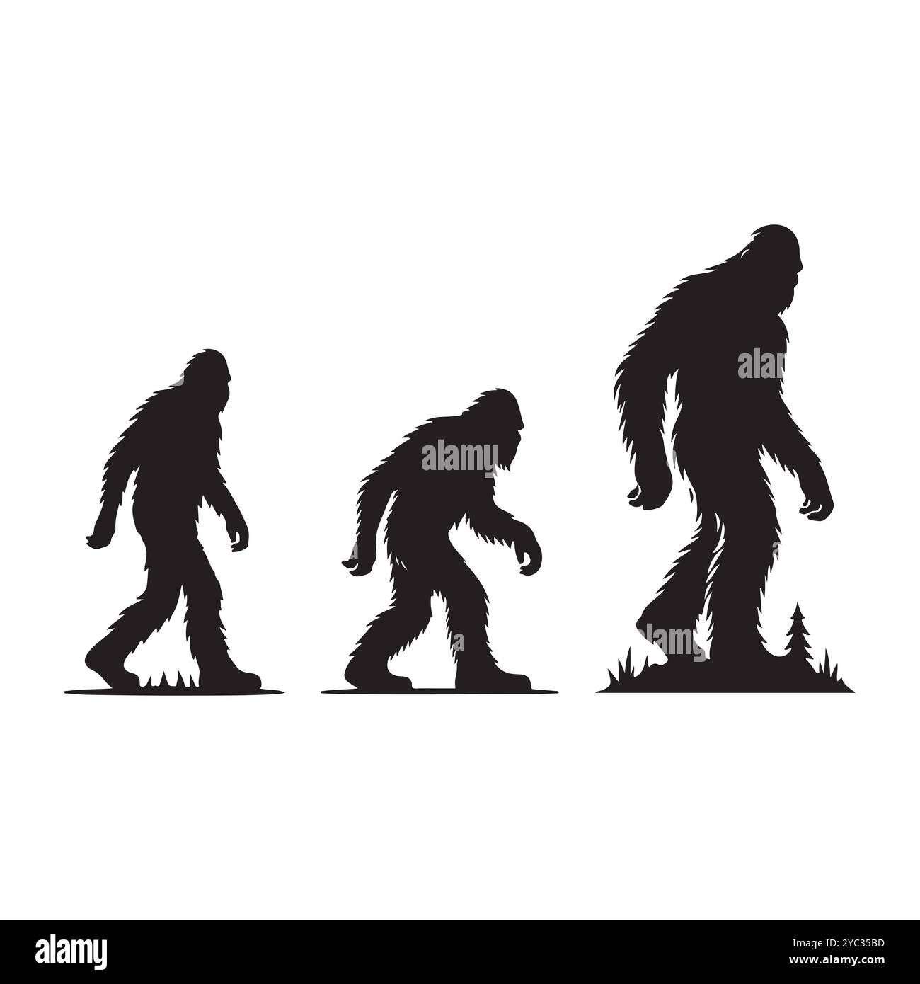 Set of sasquatch silhouettes isolated on a white background, Vector ...