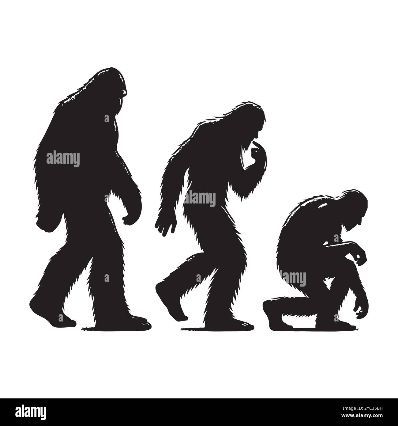 Set of sasquatch silhouettes isolated on a white background, Vector ...