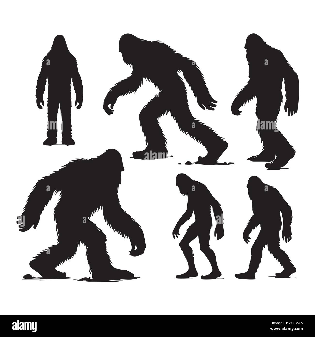 Set of sasquatch silhouettes isolated on a white background, Vector ...