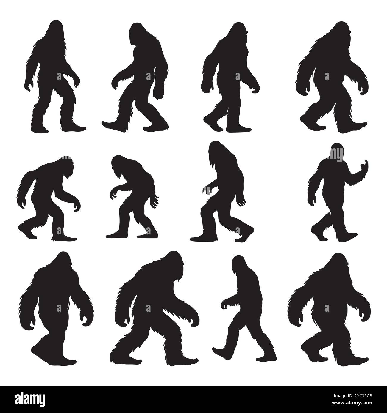 Set of sasquatch silhouettes isolated on a white background, Vector ...