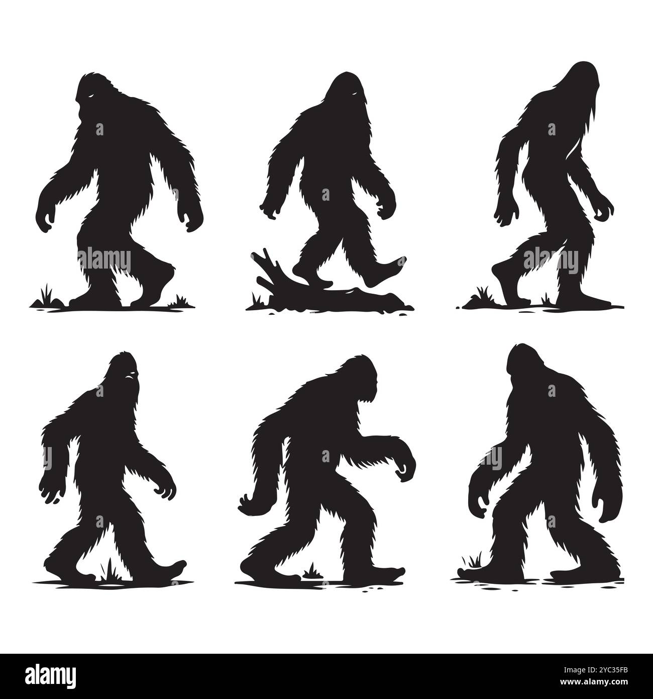 Set of sasquatch silhouettes isolated on a white background, Vector ...