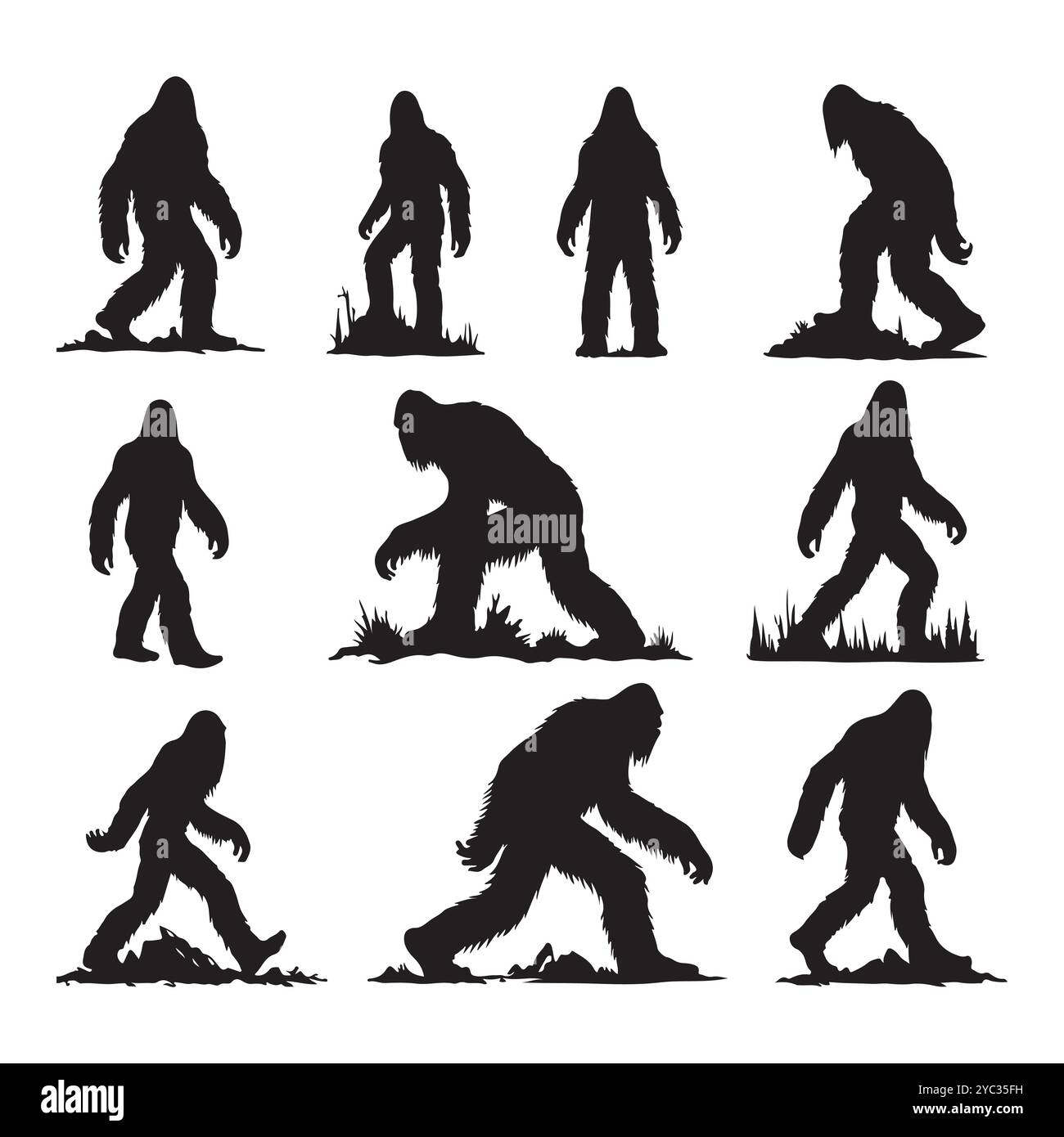 Set of sasquatch silhouettes isolated on a white background, Vector ...