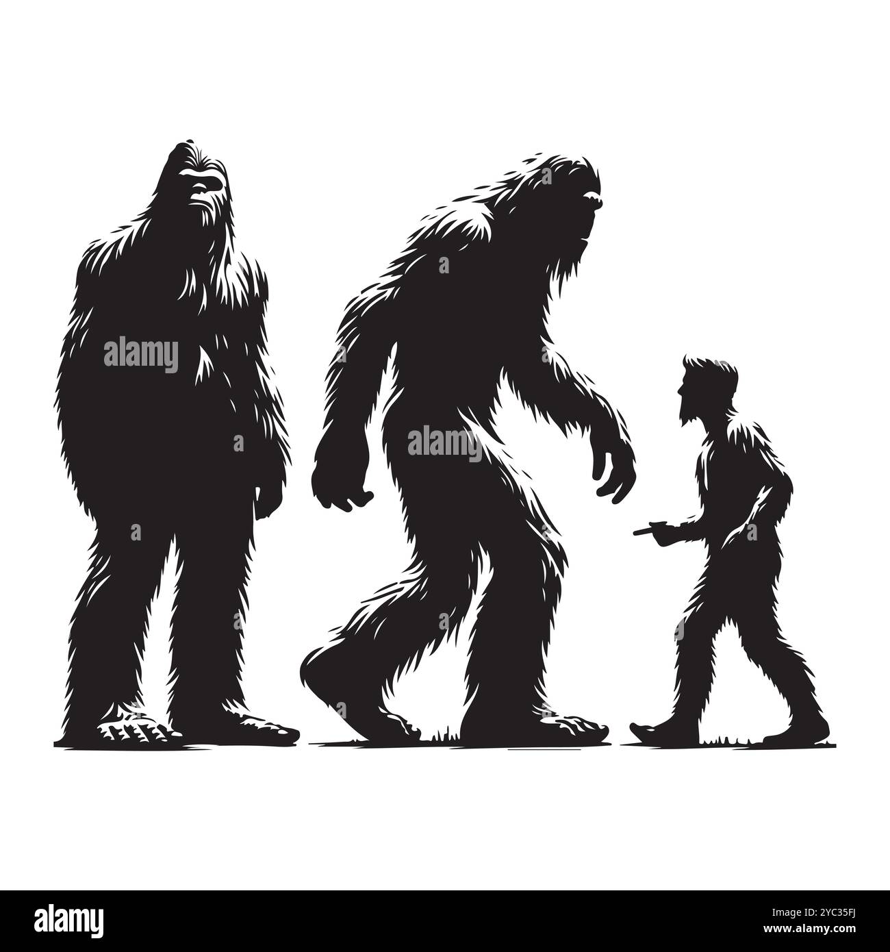 Set of sasquatch silhouettes isolated on a white background, Vector ...