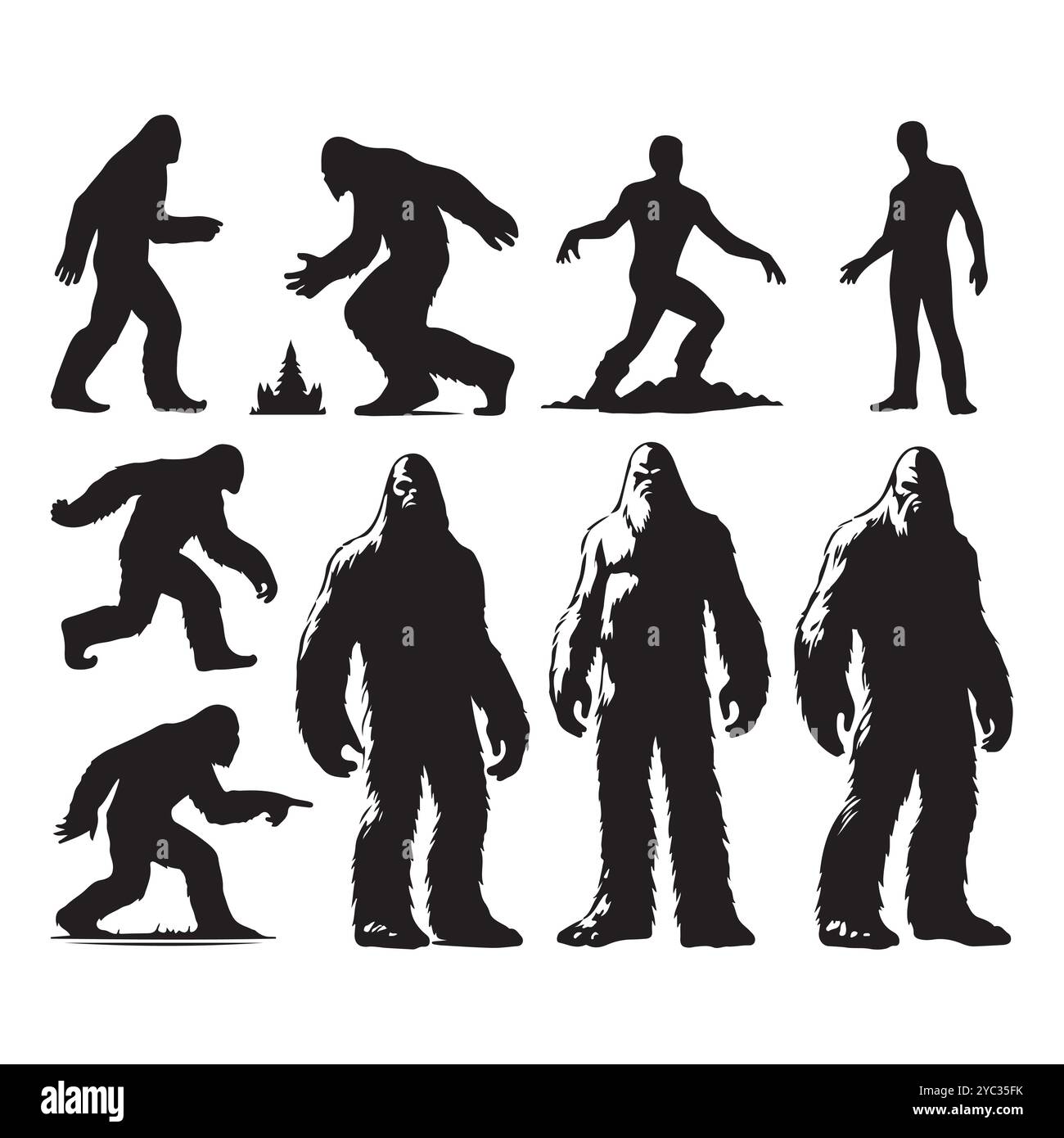 Set of sasquatch silhouettes isolated on a white background, Vector ...