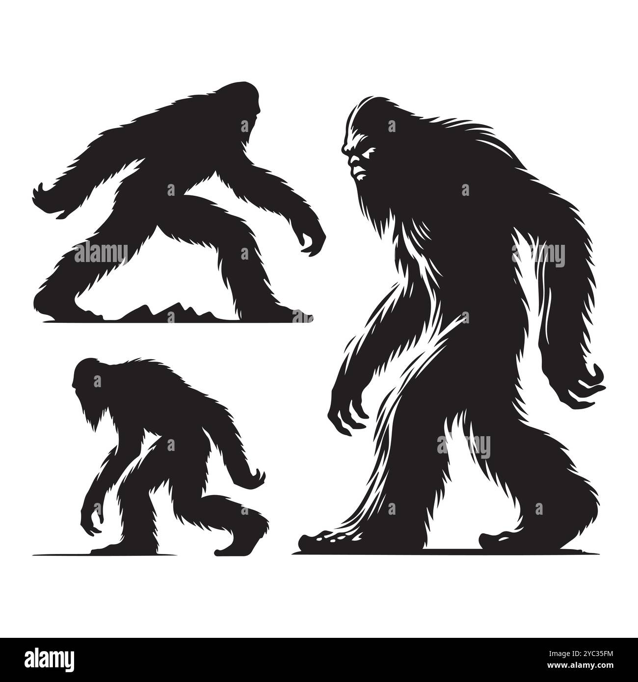 Set of sasquatch silhouettes isolated on a white background, Vector ...