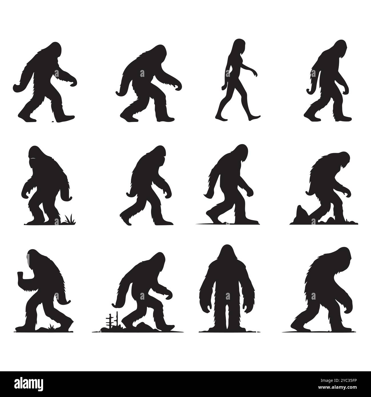 Set of sasquatch silhouettes isolated on a white background, Vector ...