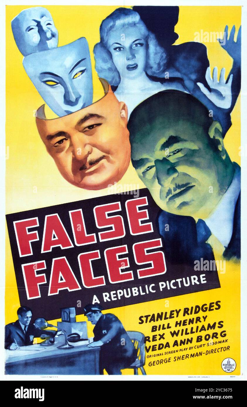 Vintage movie poster for the 1943 film False Faces - Stanley Ridges, Bill Henry, Republic ...