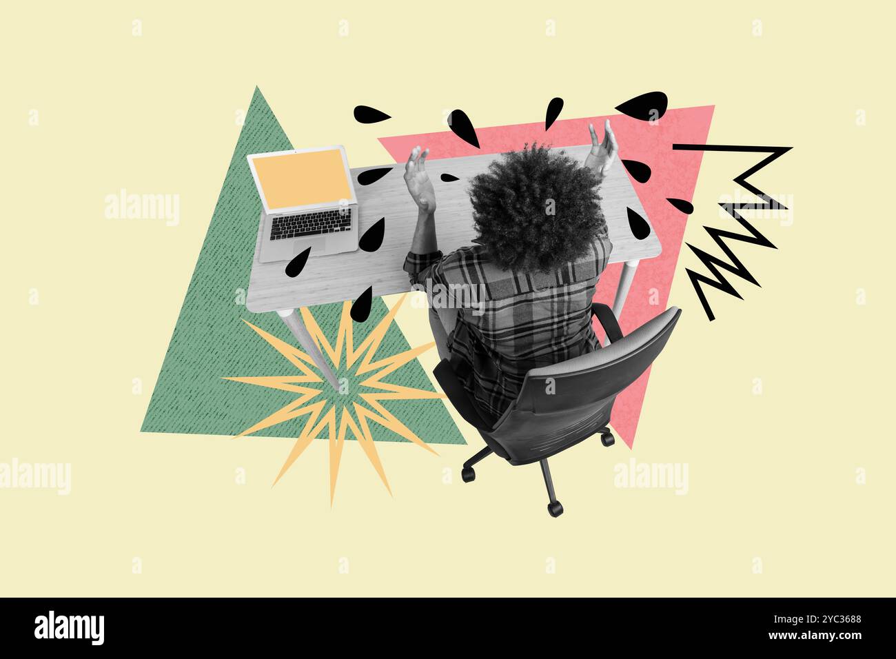 Composite collage picture image of tired stressed young man work office ...