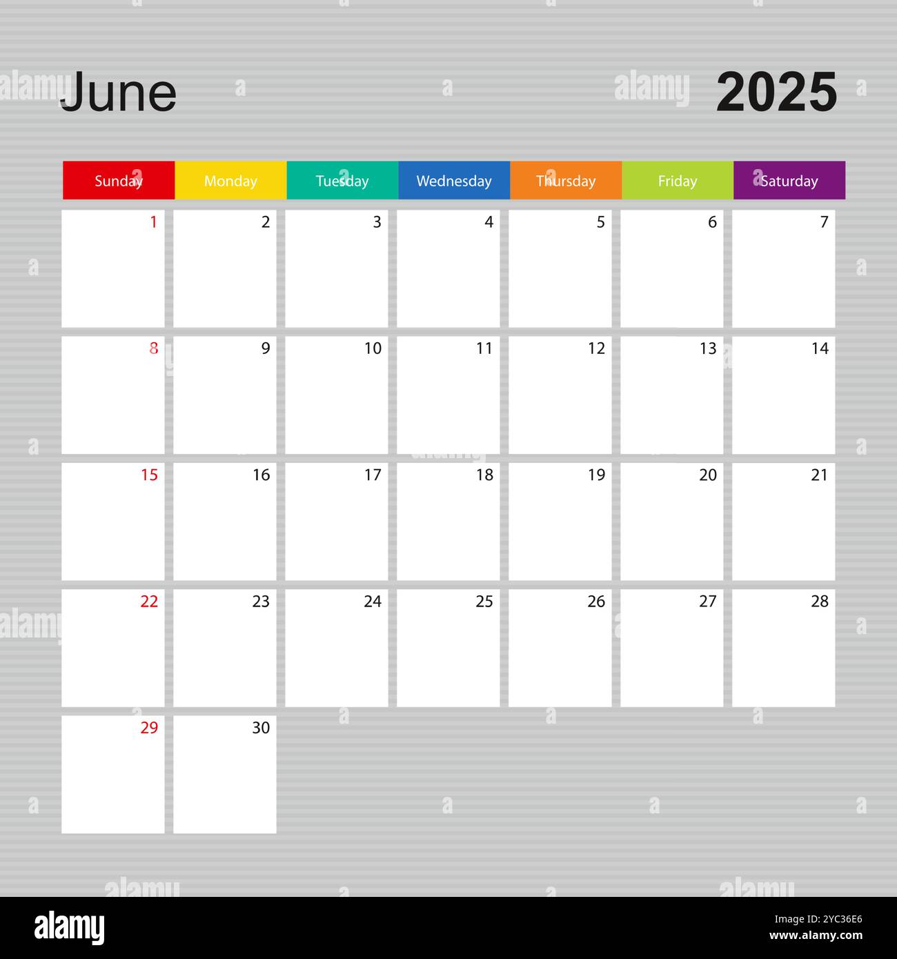 Calendar page for June 2025, wall planner with colorful design. Week ...