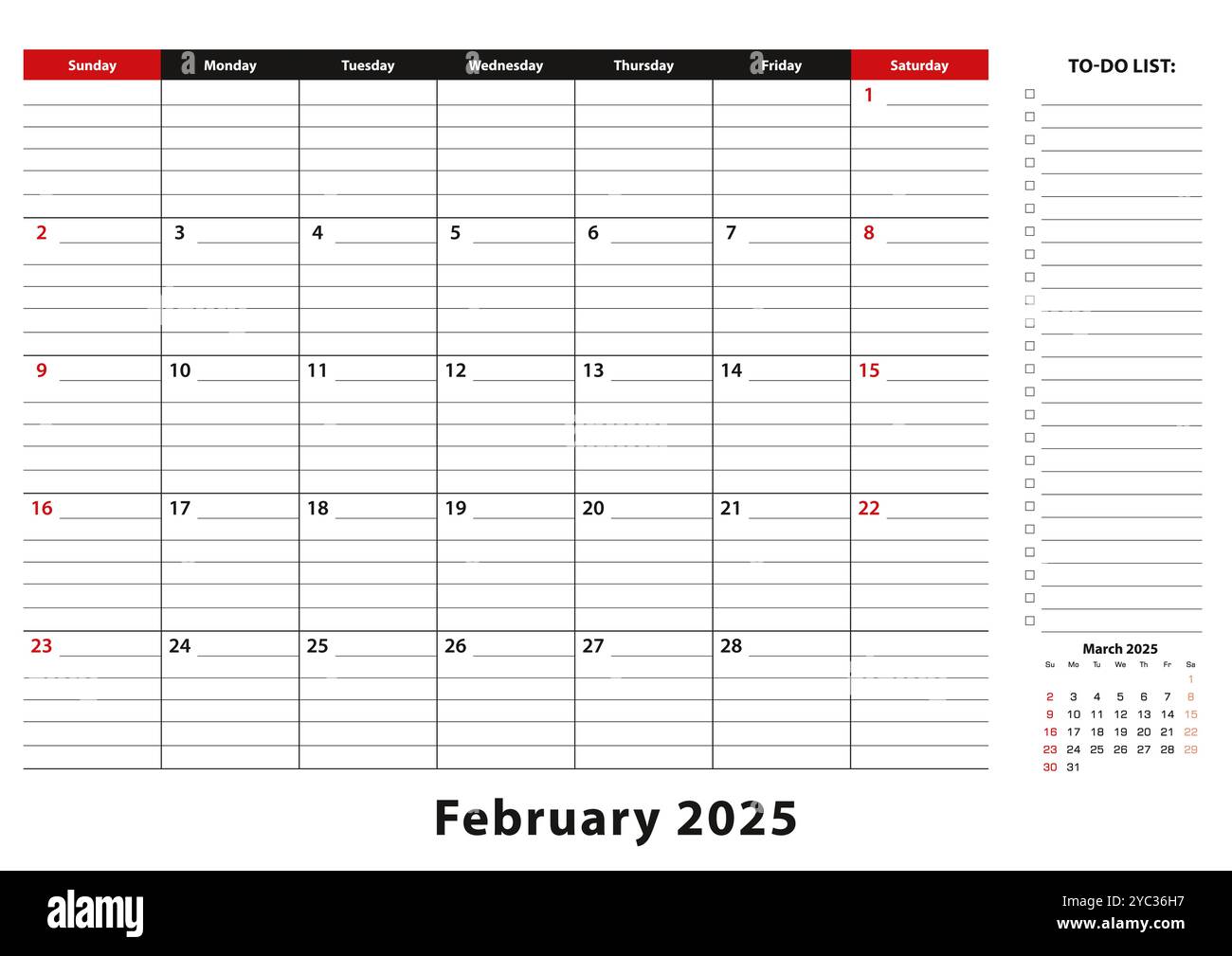 February 2025 Monthly Desk Pad Calendar week starts from sunday, size ...