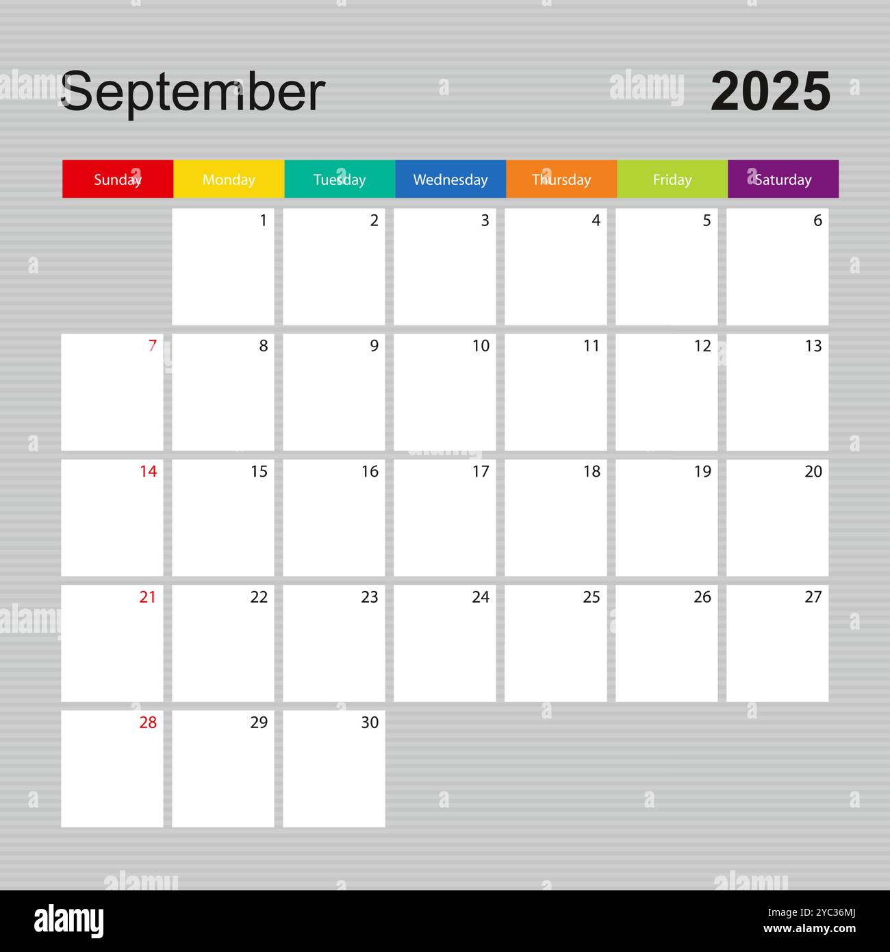 Calendar page for September 2025, wall planner with colorful design ...