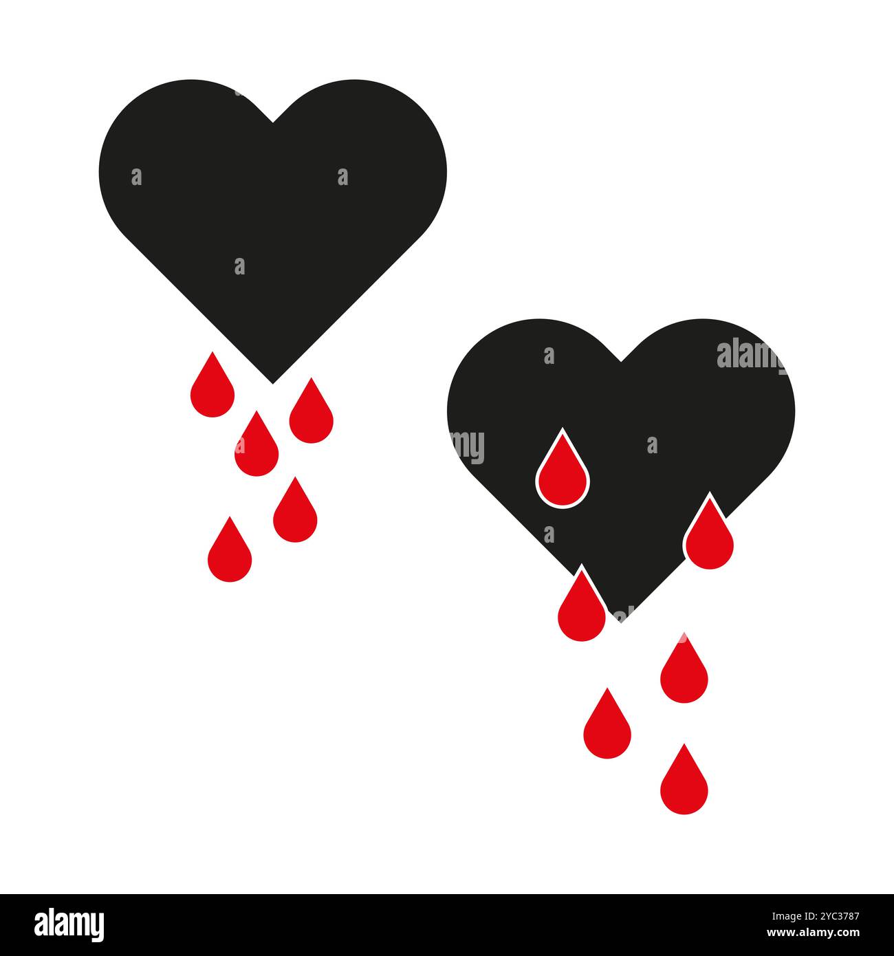 Broken heart symbol. Bleeding drops icon. Black and red color. Love ...